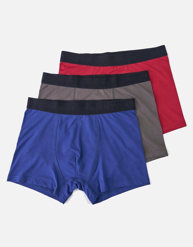 3 Pack Mixed Plain Boxers in Mid Blue/burgundy/sl | Hallensteins NZ