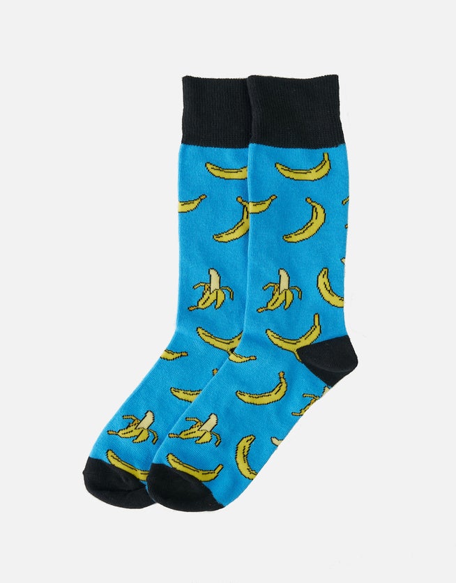 Banana Pattern Dress Socks in Blue | Hallensteins NZ