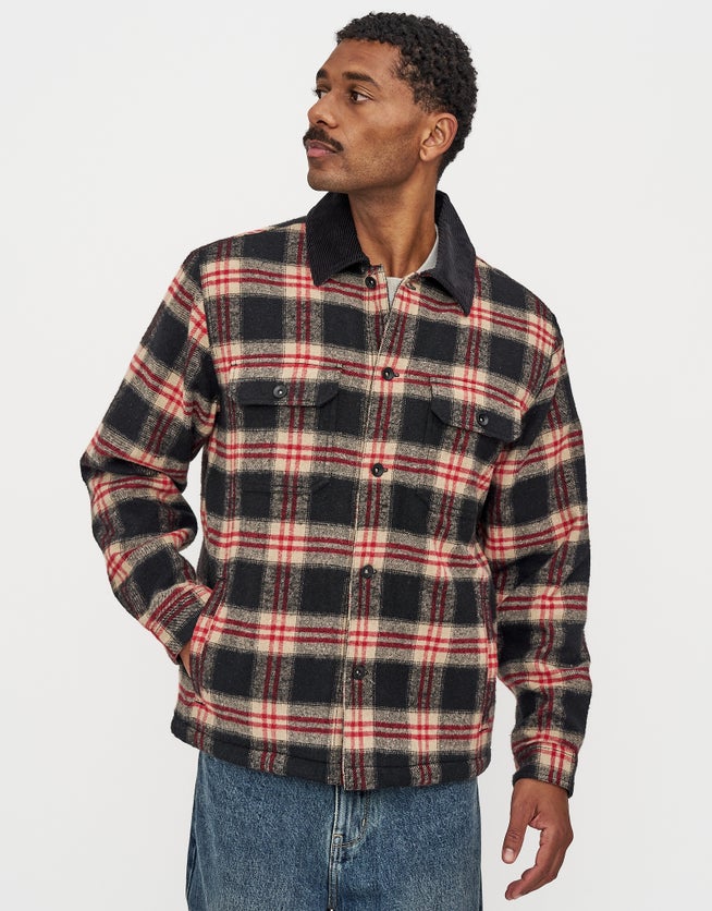 Check Sherpa Lined Jacket in Red | Hallensteins NZ