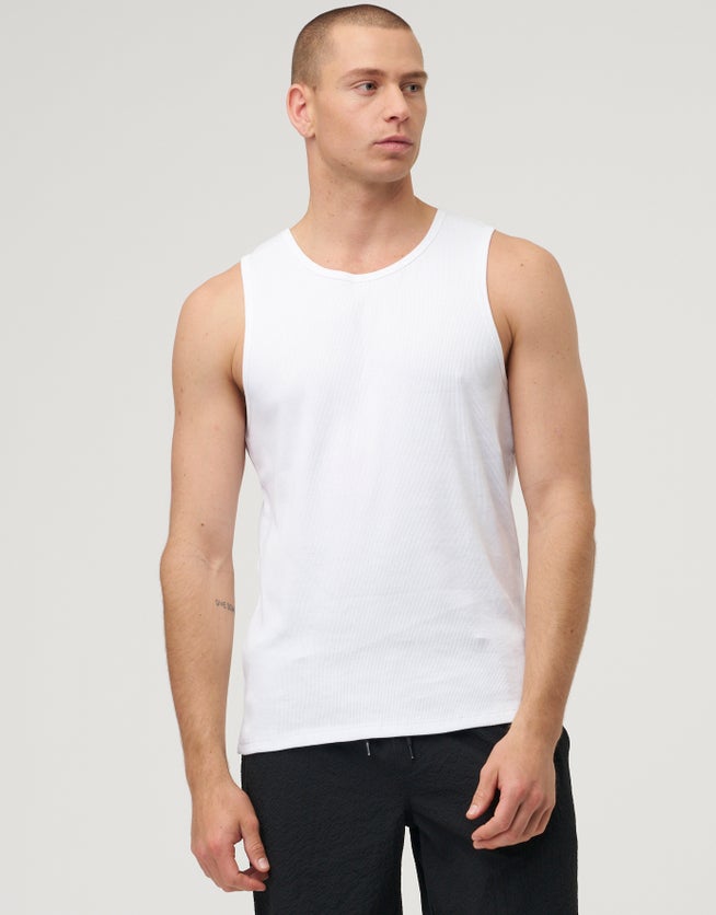 Ribbed Slim Fit Cotton Singlet in White | Hallensteins NZ