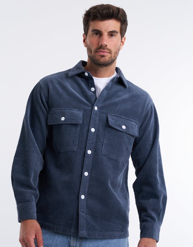 Double Pocket Long Sleeve Shirt in Washed Blue | Hallensteins US