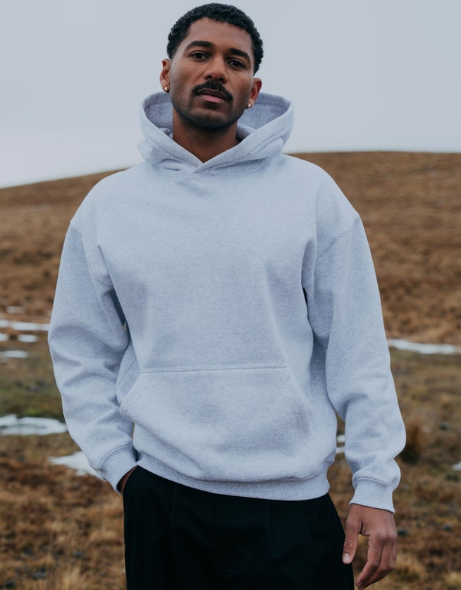 Oversized Heavyweight Plain Hoodie in Snow Marle | Hallensteins NZ