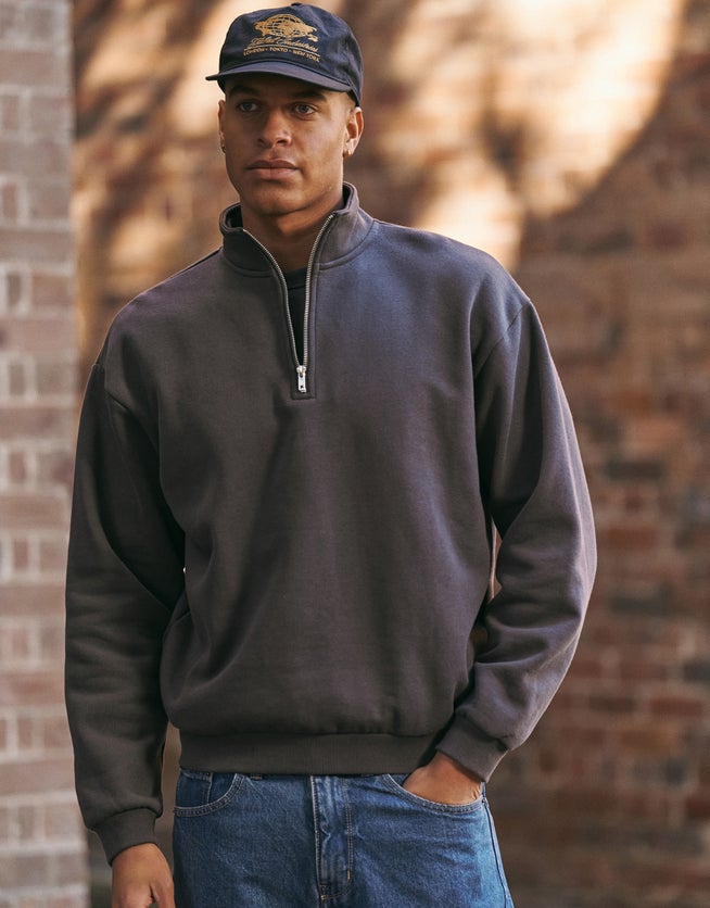 Essential Oversized Quarter Zip Sweat in Asphalt | Hallensteins NZ