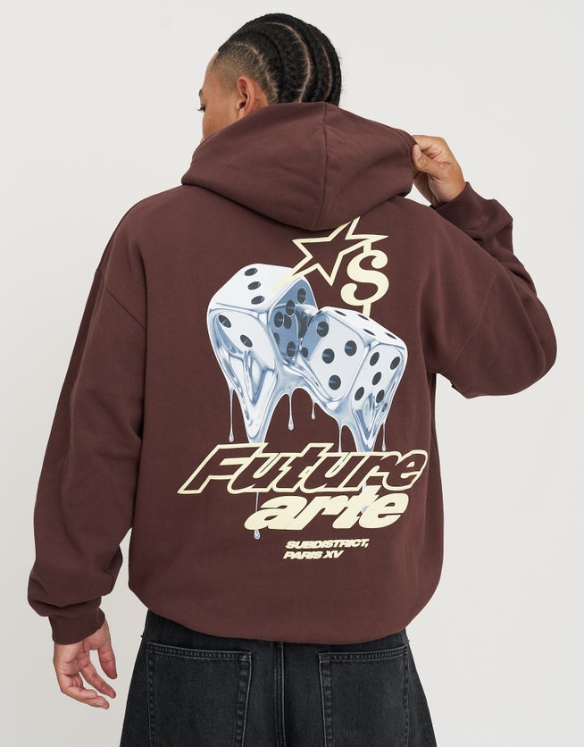 Future Dice Print Oversized Hoodie in Bitter Brown | Hallensteins NZ