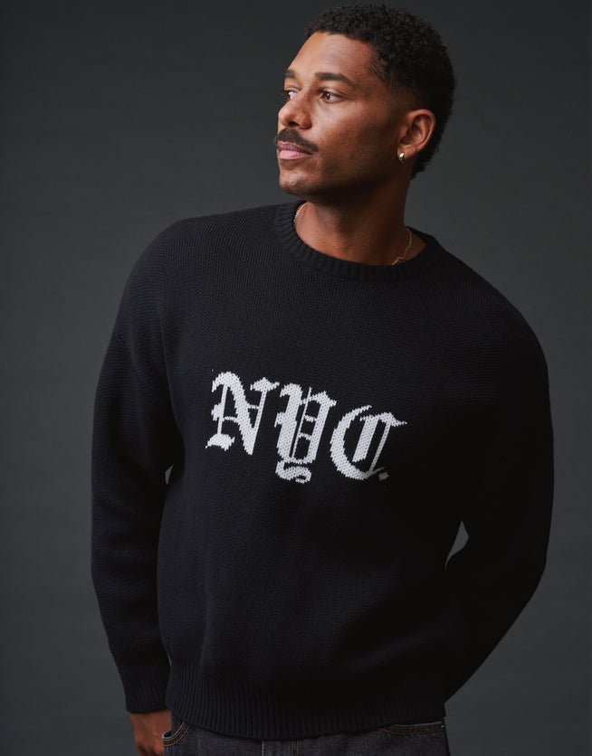NYC Relaxed Knit Jumper in Black | Hallensteins NZ