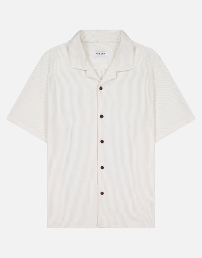 Plisse Pleated Relaxed Short Sleeve Shirt in Off White | Hallensteins NZ