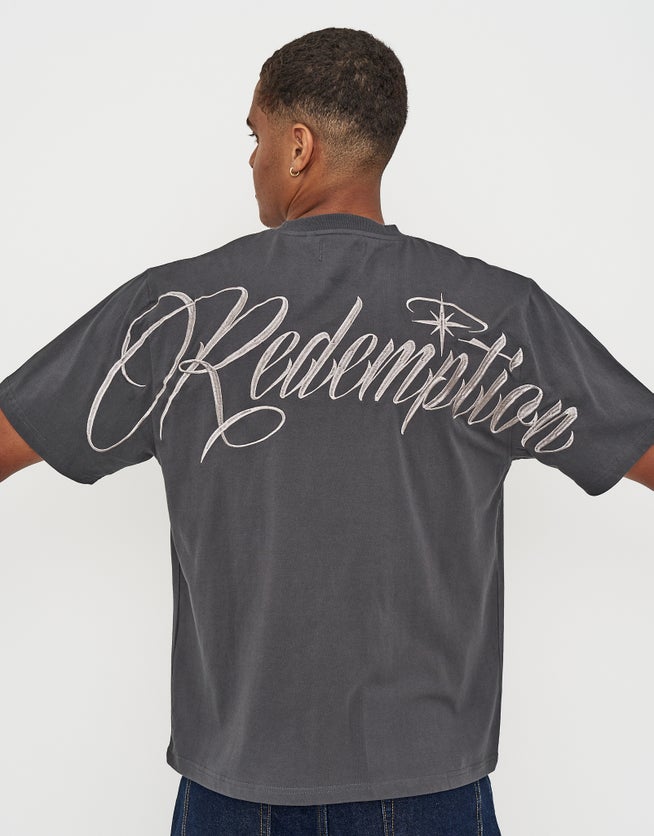 Redemption Relaxed Fit T Shirt in Pewter Grey | Hallensteins NZ