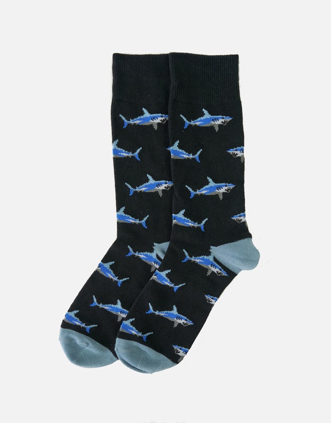 Shark Tank Pattern Dress Socks in Black | Hallensteins NZ