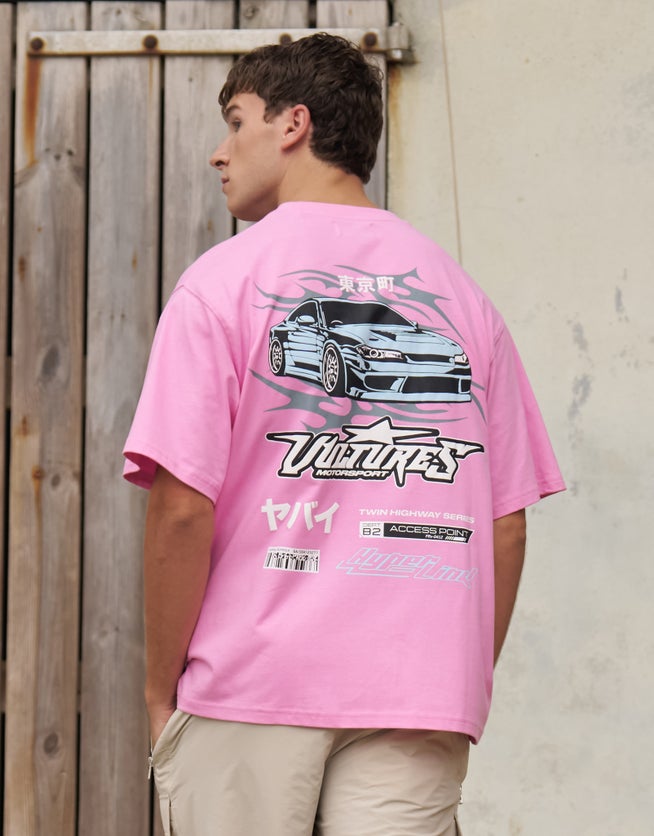 Vultures Motorsport Relaxed Fit T Shirt in Lotus Pink | Hallensteins NZ