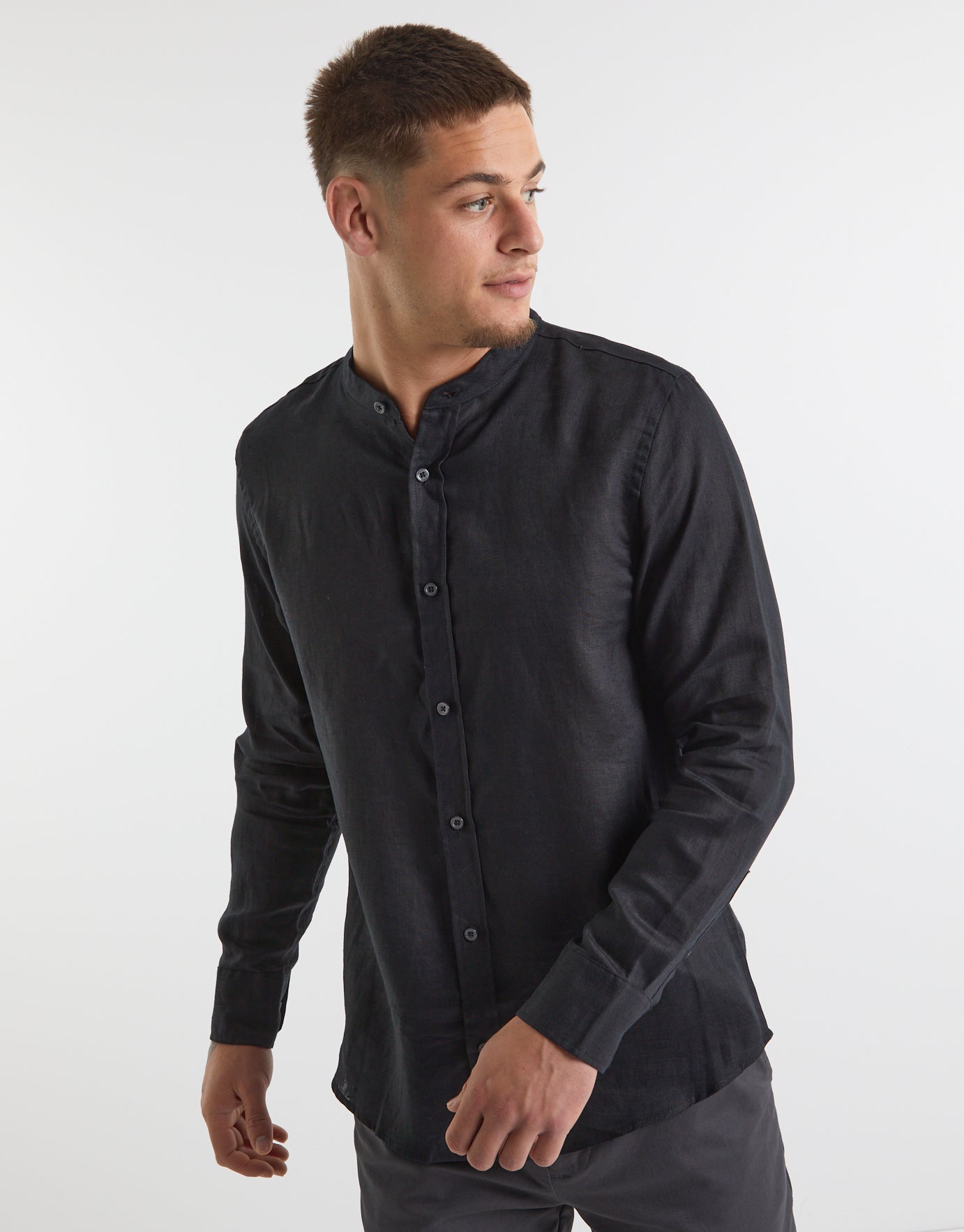 Mandarin Collar Black Shirt
