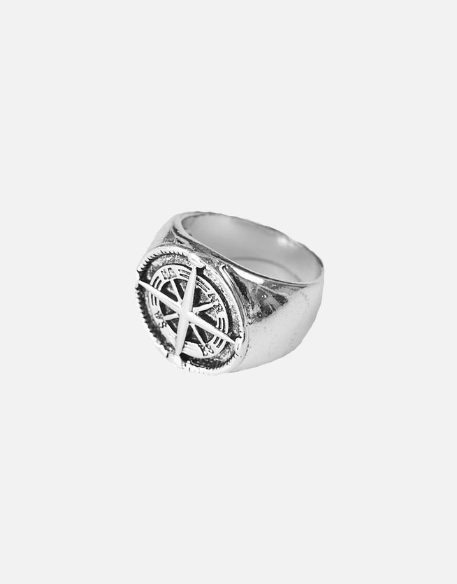 Compass Signet Ring in Vintage Silver | Hallensteins NZ
