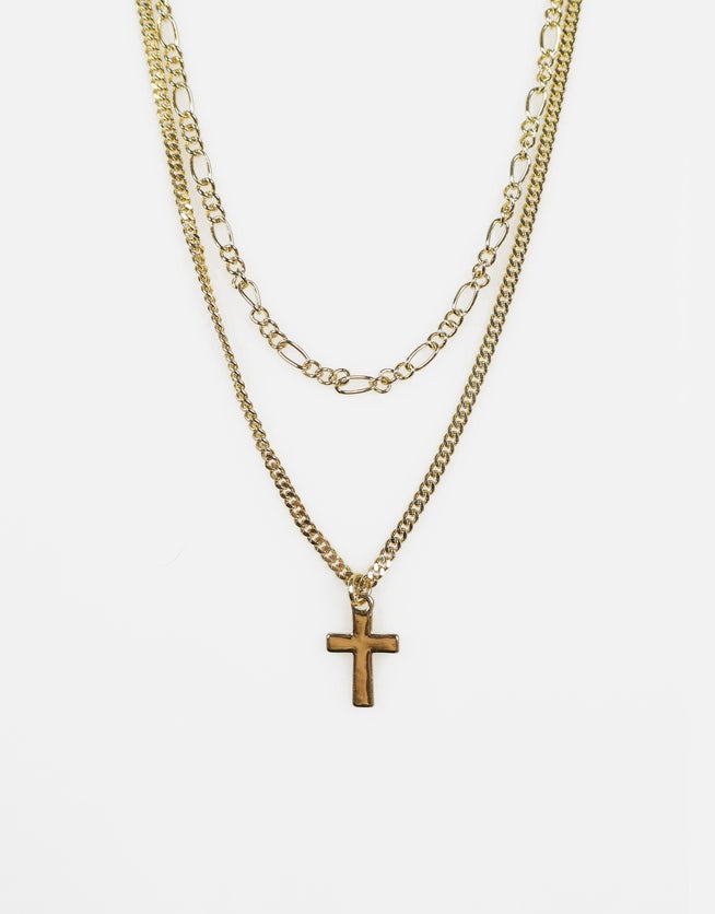 Cross Pendant Double Chain Necklace in Gold | Hallensteins AU