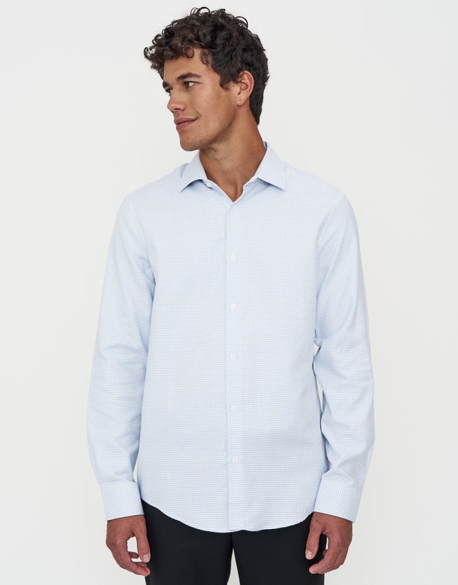 Grid Pattern Dress Shirt in Lt Blue | Hallensteins NZ