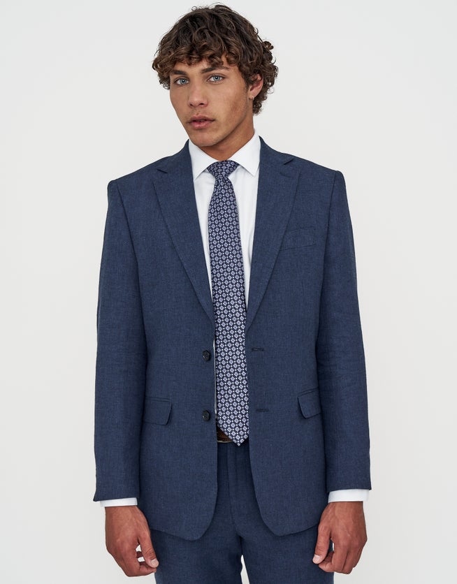 Linen Blend Slim Fit Suit Jacket in Navy | Hallensteins NZ