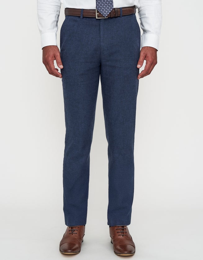 Linen Blend Slim Fit Suit Pants in Navy | Hallensteins NZ