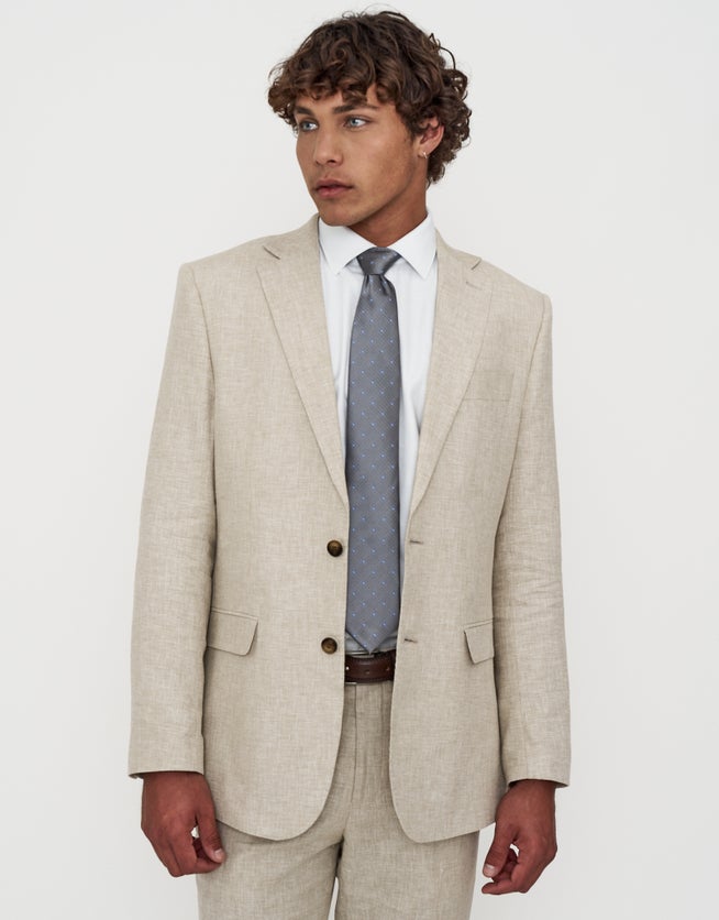 Linen Blend Slim Fit Suit Jacket in Oat | Hallensteins NZ