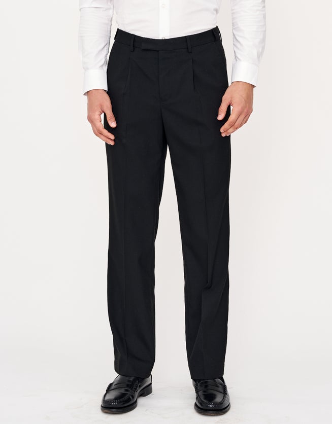 Relaxed Fit Pleated Suit Pants in Black | Hallensteins NZ