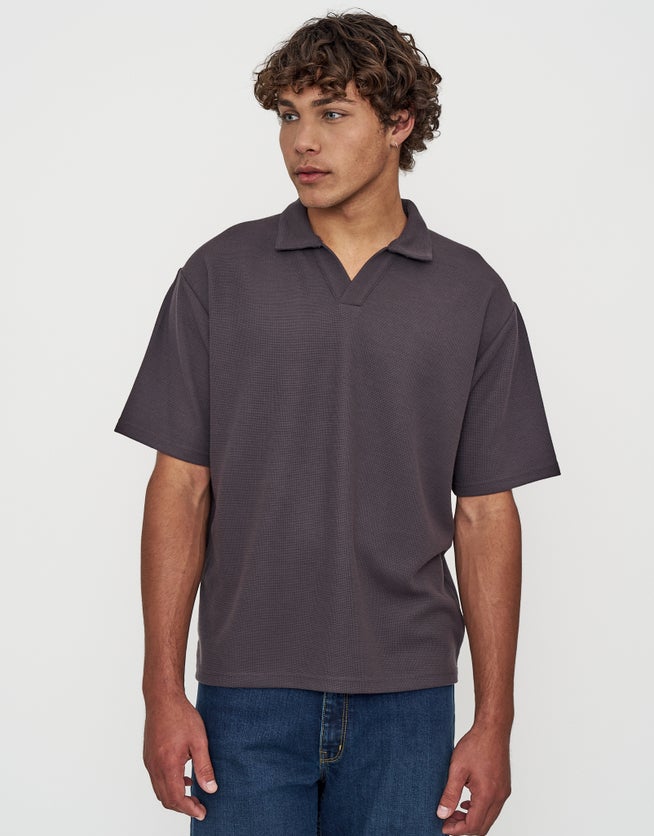 Relaxed Open Collar Polo in Ash Grey | Hallensteins NZ