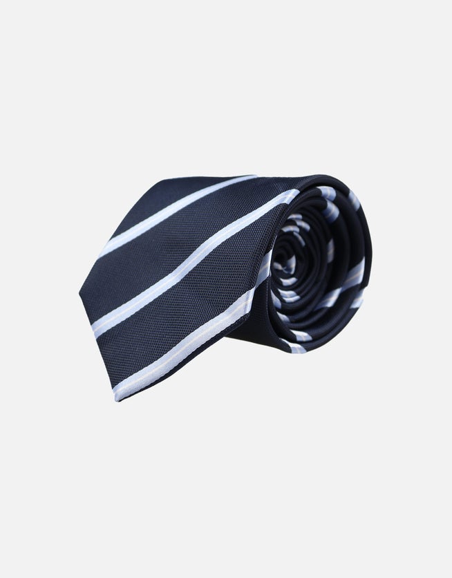 Two Tone Stripe Slim Tie in Navy | Hallensteins NZ