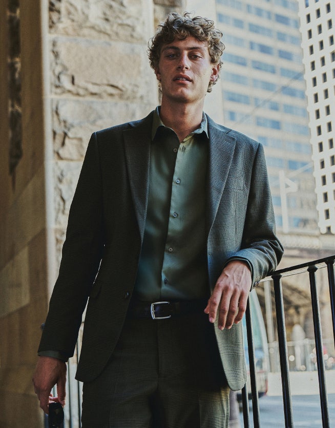 Glenroy Check Suit Jacket in Forest | Hallensteins NZ